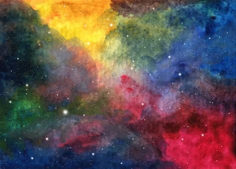 추상 은하계 그림 별 수채화 우주 텍스처입니다 밤하늘 은하수 깊은 성간 다채로운 예술 공간 프리미엄 벡터