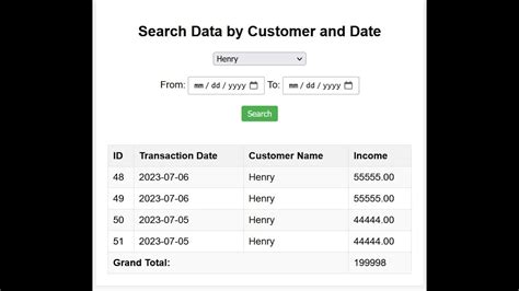 Search By Date Range And Sum Value Php Sql Youtube