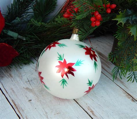 Vintage Poinsettia Ball Ornament Poland Big Ball Ornament Hand Painted