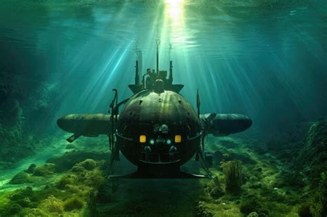 Premium Ai Image Submarine Using Advanced Sonar Technology Underwater