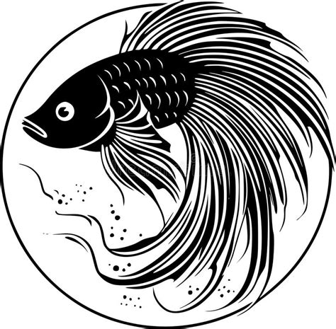 Betta Fish Black And White Isolated Icon Vector Illustration Stock