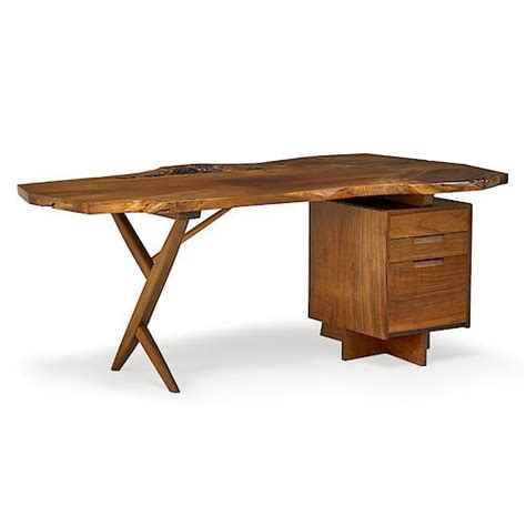 A Wooden Desk With Two Drawers On Each Side And One Drawer At The End