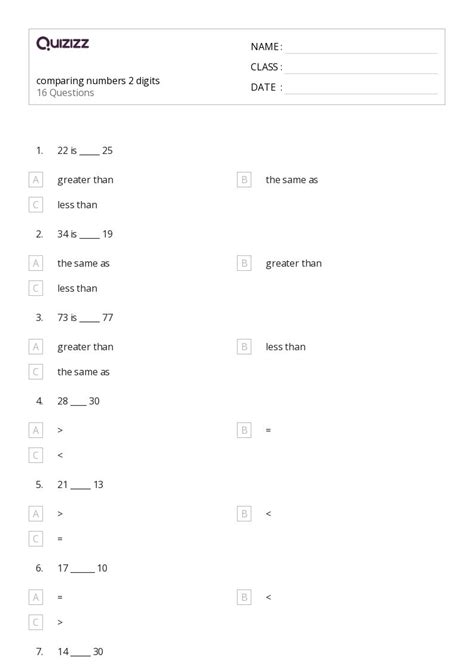 Comparing Three Digit Numbers Worksheets For Nd Class On Quizizz Free Printable
