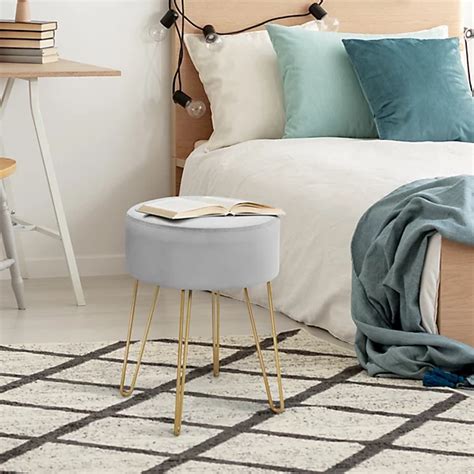 Costway Velvet Modern Round Footstool Ottoman Footrest Makeup Dressing