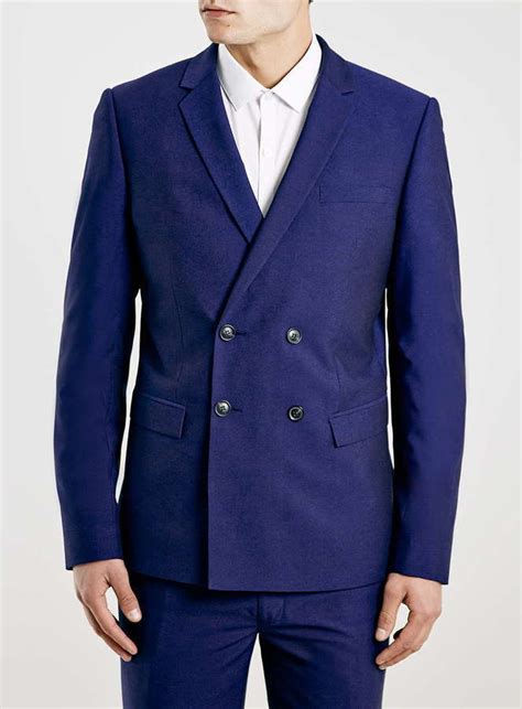 Topman Navy Textured Skinny Fit Double Breasted Suit Jacket 280