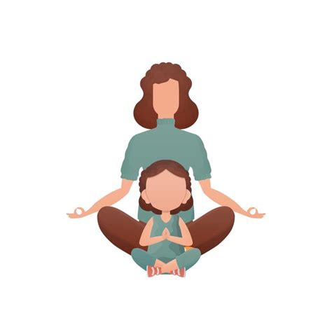 Maman Et Sa Fille Yoga Dans La Position Du Lotus Style De Dessin Animé