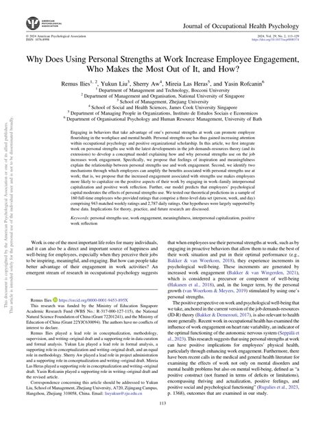 Pdf Why Does Using Personal Strengths At Work Increase Employee Engagement Who Makes The Most