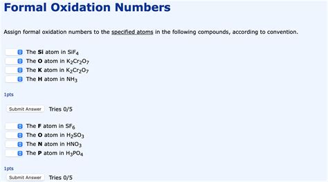 Solved Formal Oxidation Numbers Assign Formal Oxidation Chegg Com