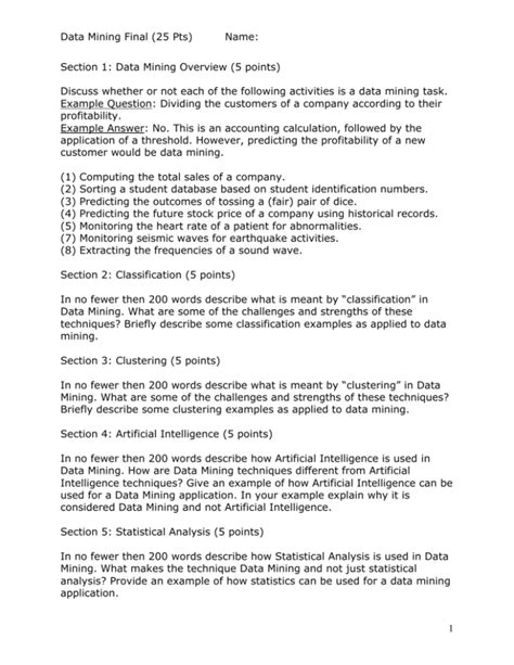 Data Mining Final Exam Questions And Concepts