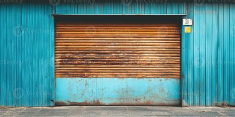 Vibrant Blue Wall With Rusty Roll Up Door In Urban Setting 54879396 Stock Photo At Vecteezy