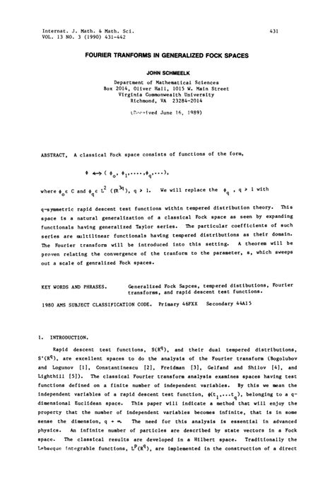 Pdf Fourier Tranforms In Generalized Fock Spaces