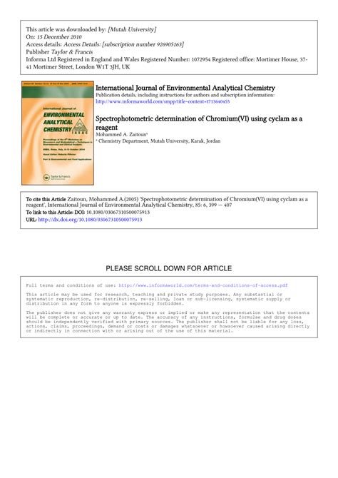 Pdf Spectrophotometric Determination Of Chromium Vi Using Cyclam As