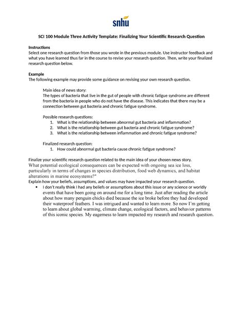 Sci 100 Module Three Activity Template Use Instructor Feedback And