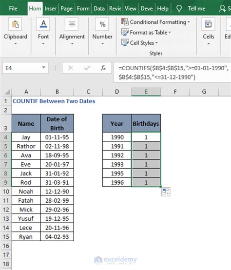 Countif Between Two Dates Exceldemy