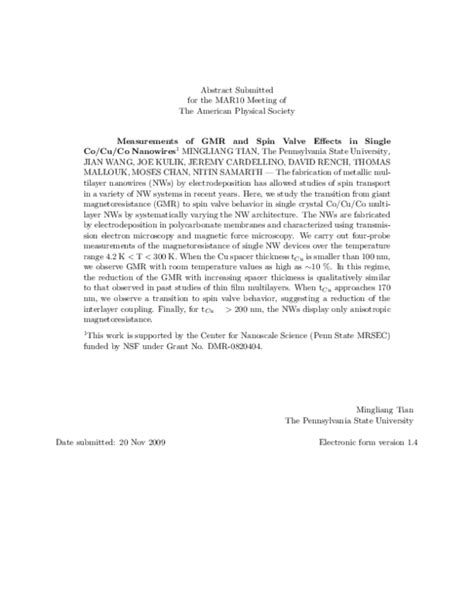 Pdf Measurements Of Gmr And Spin Valve Effects In Single Cocuco