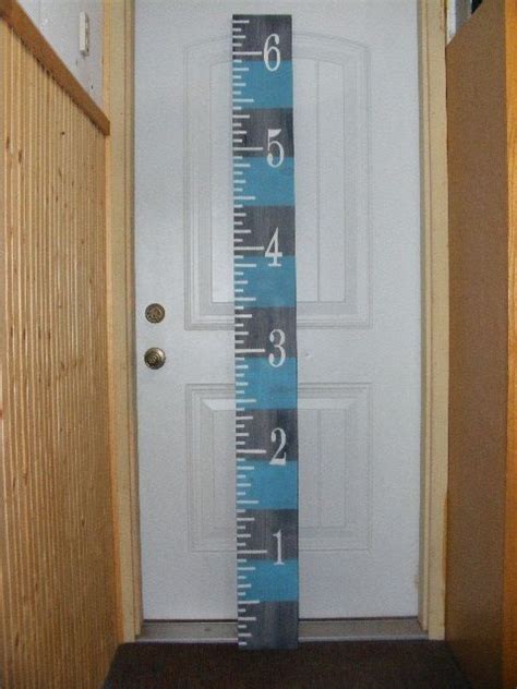 Growth Chart Ruler Weathered Wood With Aqua Stripes