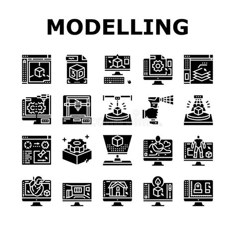 3d Modelling Software And Device Icons Set Vector Stock Illustration