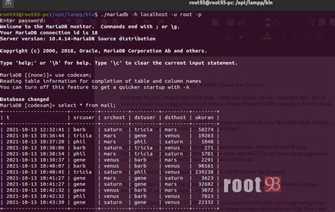 cara mengakses mariadb mysql xampp ubuntu via terminal root93
