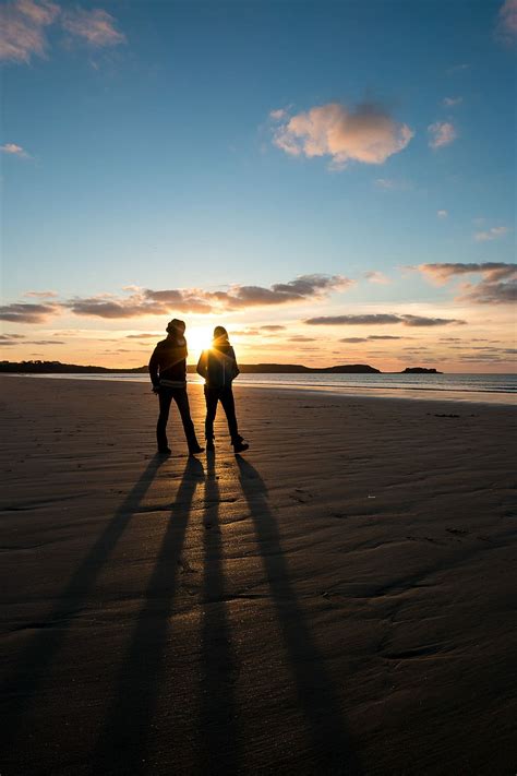 Hd Wallpaper Silhouette Photo Of Two Persons Walking Along Seashore