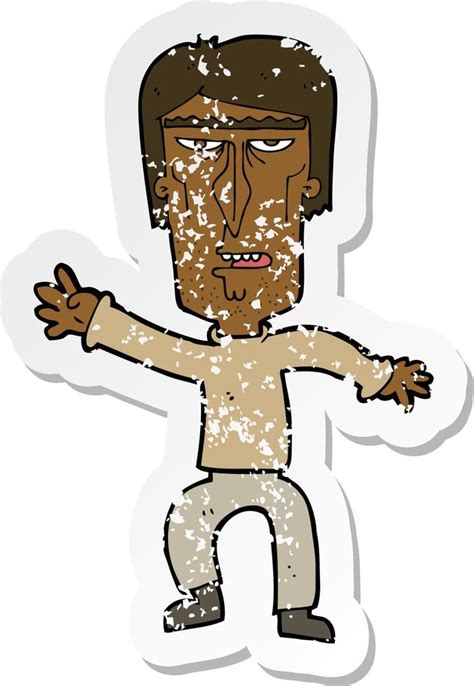 Pegatina Retro Angustiada De Un Hombre Enojado De Dibujos Animados Que