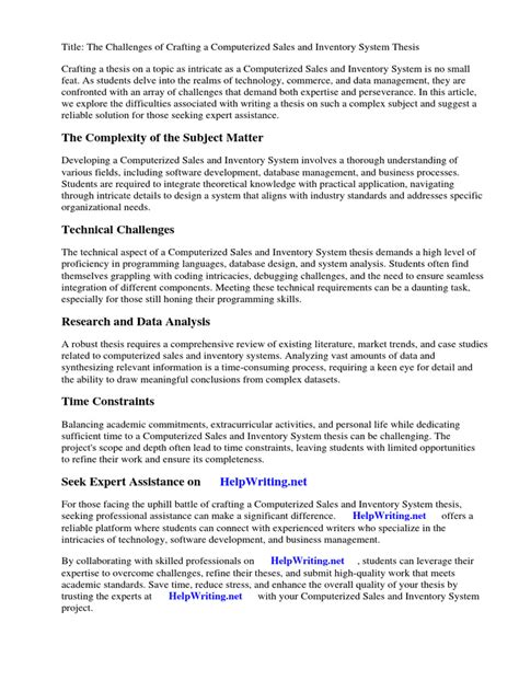 Computerized Sales And Inventory System Thesis Pdf Inventory