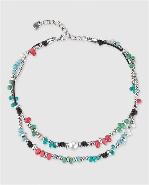 Collar Uno De Ocean De Cuero Con Perla Y Cristal Artesanal Multicolor UNO De Moda El