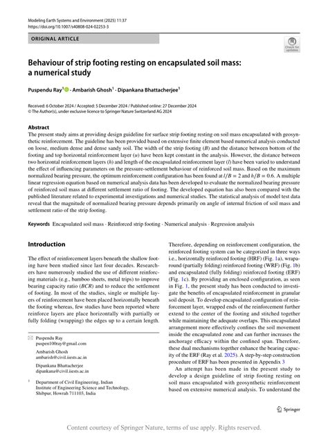 Behaviour Of Strip Footing Resting On Encapsulated Soil Mass A