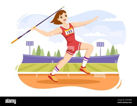 Javelin Throwing Athlete Illustration Using A Long Lance Shaped Tool To