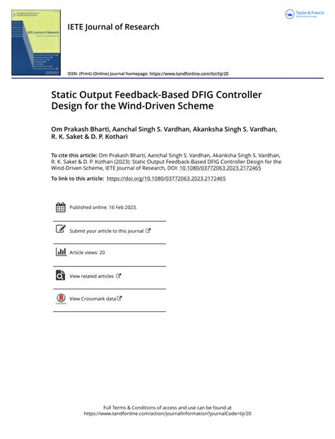 PDF Static Output Feedback Based DFIG Controller Design For The Wind