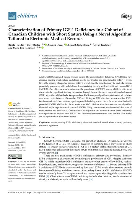 Pdf Characterization Of Primary Igf 1 Deficiency In A Cohort Of