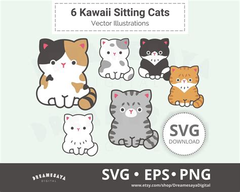 Kawaii Cat Svg Cute Cartoon Of Various Sitting Kittens Cut Files And