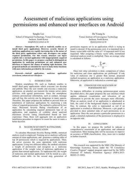 Pdf Assessment Of Malicious Applications Using Permissions And Enhanced User Interfaces On Android