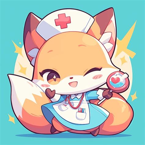 Premium Vector A Clever Fox Nurse Cartoon Style