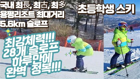 용평리조트 28개 슬로프 하루만에 완전정복하는 초등학생 스키 대한민국 최고 오래된 최대28면 슬로프 최장 56km의 용평