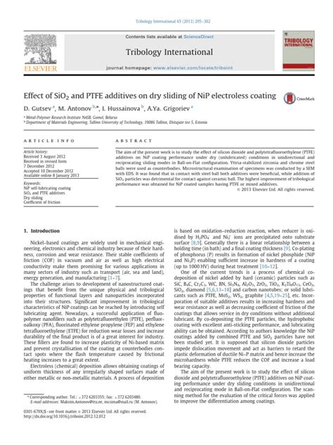 Effect Of Sio2 And Ptfe Additives On Dry Sliding Of Nip Electroless