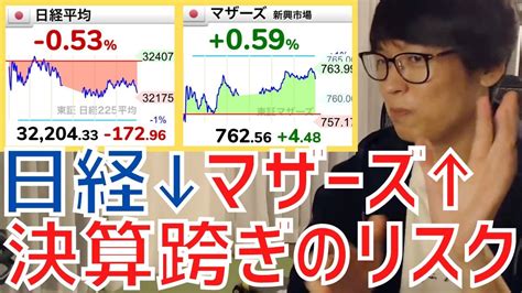 【テスタ】日経平均下落もマザーズは上昇！決算跨ぎのポイントと理解すべきリスクとは？【株式投資／切り抜き】【先物／指数／地合い／ipo／決算