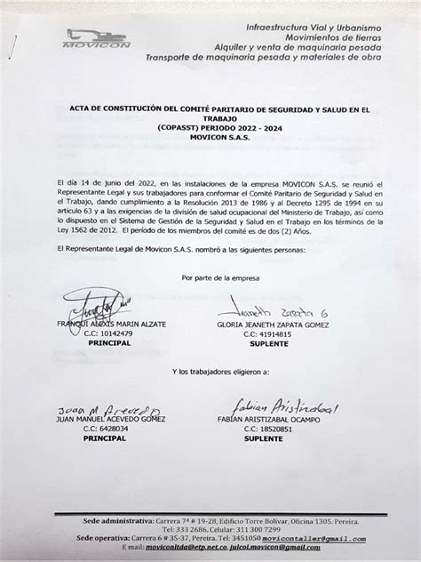 Acta Constitución Copasst 2022 2024 Pdf