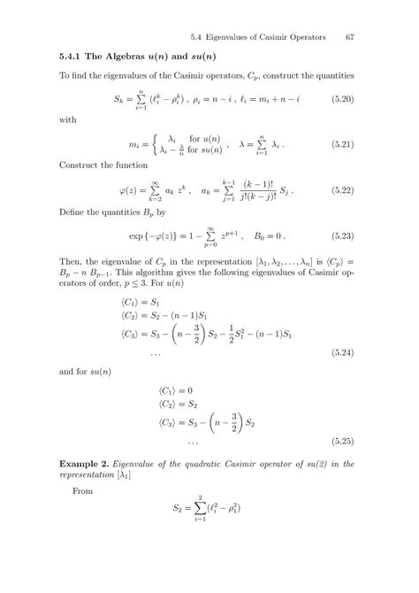 Algebras And Applications 1 5 Eigenvalues Of Casimir Operators 67 5 4