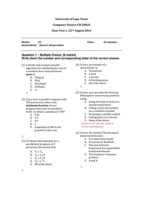 Csc2002 S Test1 2016 Solutions CSC2002S UCT Studocu