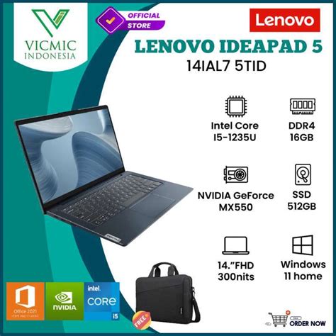 Promo LENOVO IDEAPAD 5 14IAL7 5TID Intel I5 1235U 16GB 512GB SSD MX550 2GB FHD WIN11 OHS