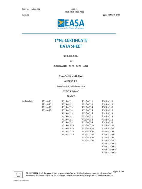Tcds Easa A 064 Airbus A318 A319 A320 A321 Iss 53 Pdf Airliner