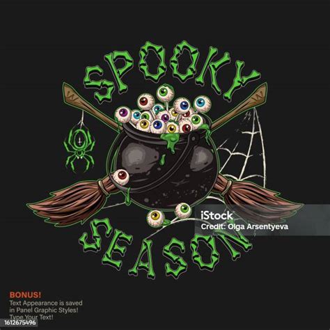 녹색 끈적끈적한 점적 점액 점액 십자형 빗자루 거미의 그런지 실루엣 거미줄 뼈 텍스트가 있는 다채로운 눈알로 가득 찬 마녀 가마