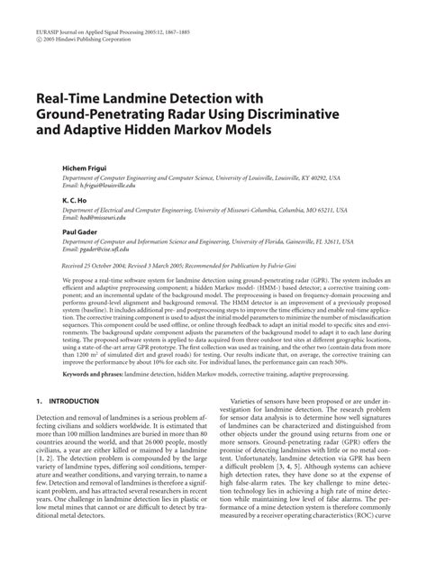 Pdf Real Time Landmine Detection With Ground Penetrating Radar Using Discriminative And