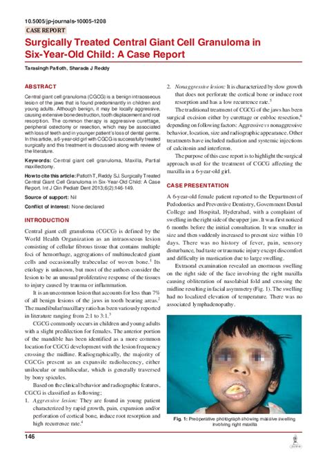 Pdf Surgically Treated Central Giant Cell Granuloma In Six Year Old