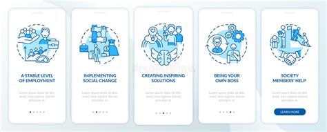 Benefits Of Social Entrepreneurship Blue Onboarding Mobile App Page Screen Stock Vector