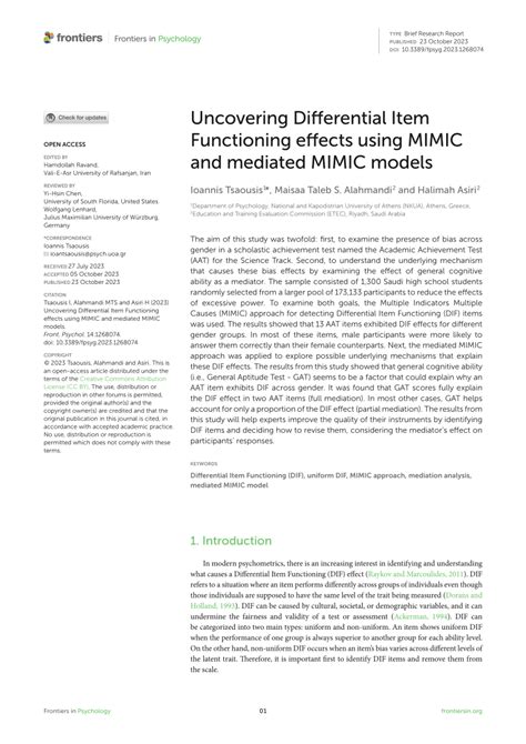 Pdf Uncovering Differential Item Functioning Effects Using Mimic And Mediated Mimic Models