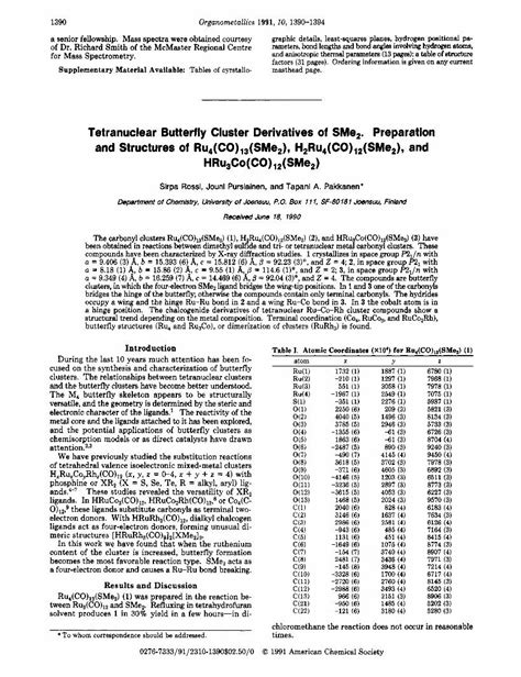 Pdf Tetranuclear Butterfly Cluster Derivatives Of Sme2 Preparation