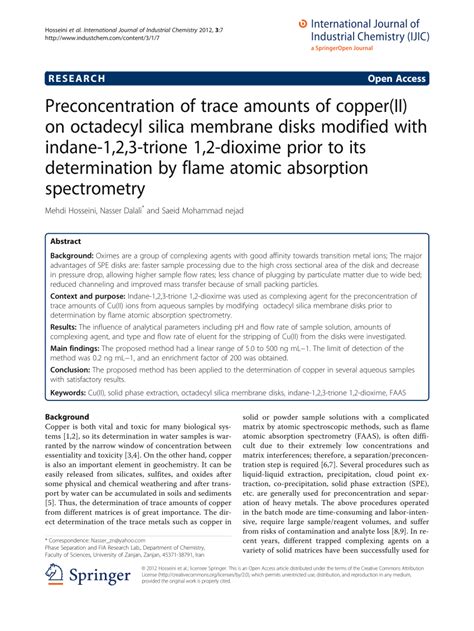 Pdf Preconcentration Of Trace Amounts Of Copperii On Octadecyl