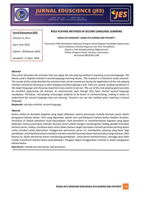 Pdf Role Playing Methods In Second Language Learning