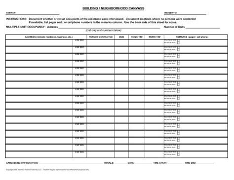 Neighborhood Canvass Sheet Imprimus Forensic Services